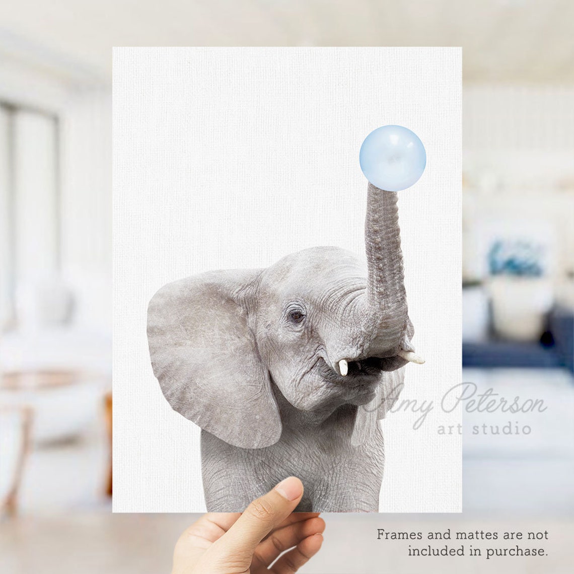 Baby Elephant Blowing Bubble Gum Elephant Print Safari | Etsy