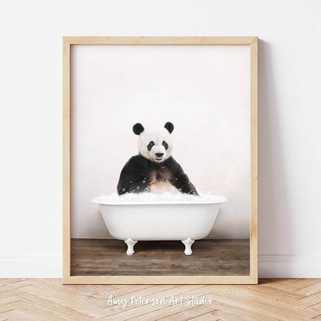 Panda in a Vintage Bathtub, Rustic Bath Style, Panda in Tub, Bathroom ...