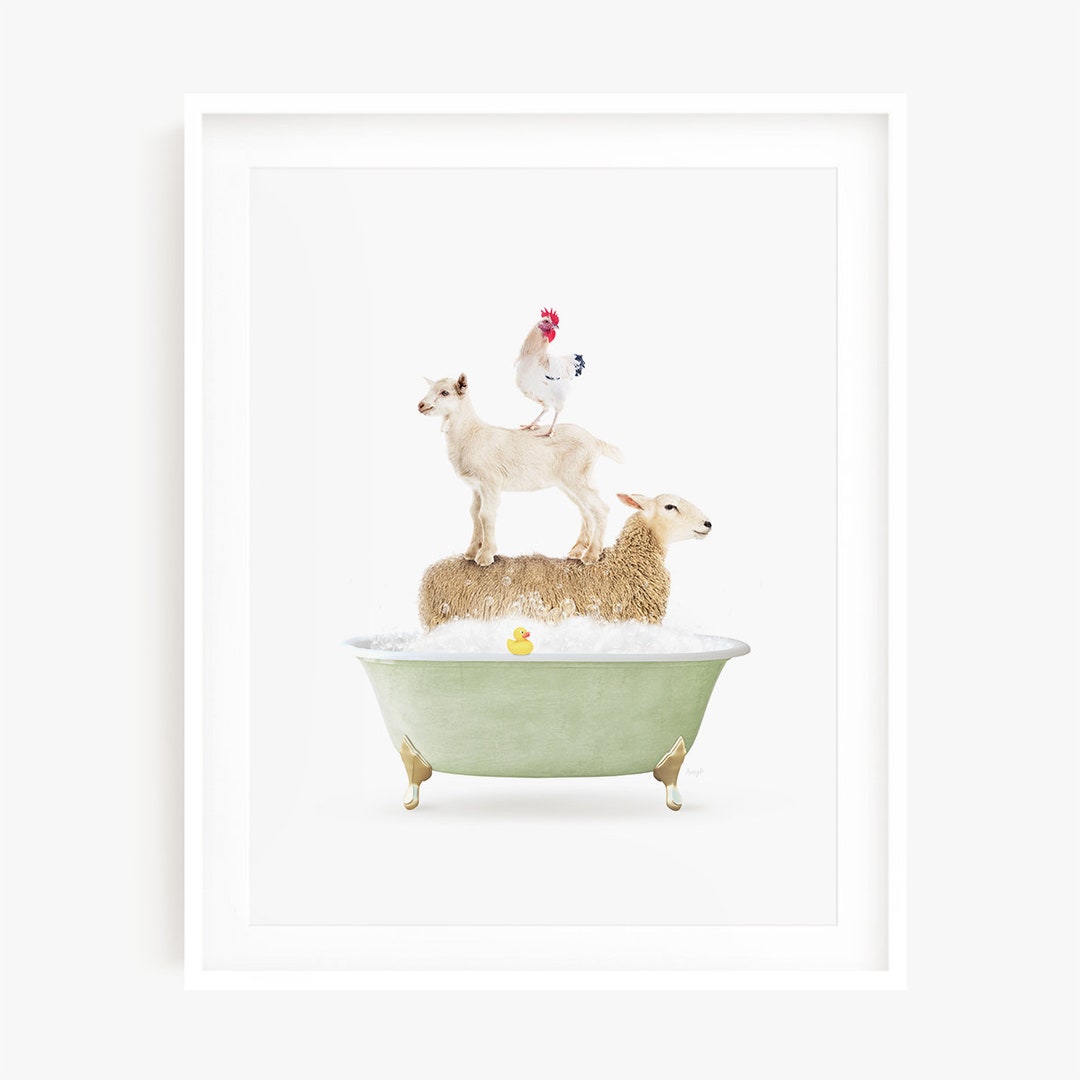 Stacked Farm Animals in Simple Tub Kids Bathroom Art Animal - Etsy