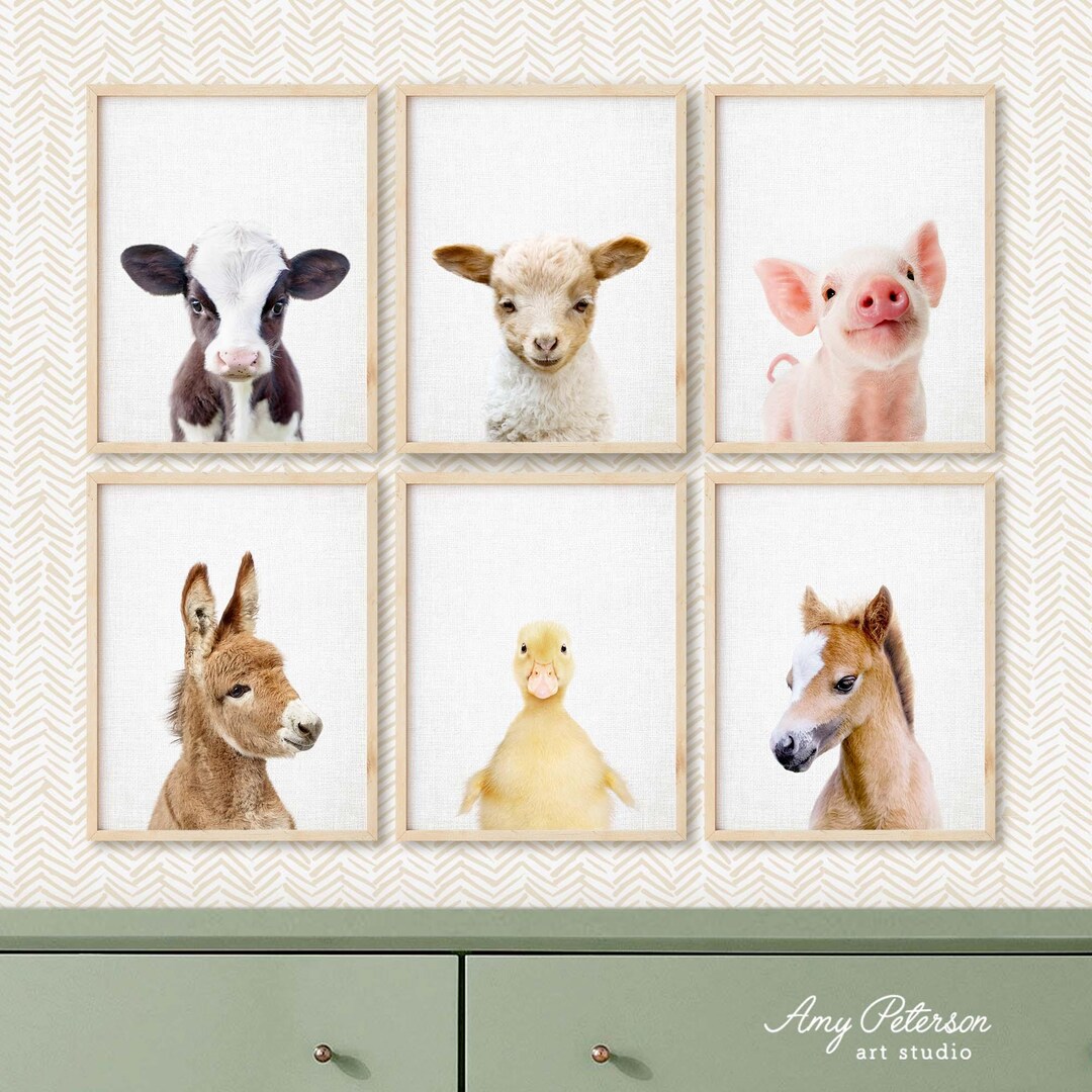 Set of 6 Baby Farm Animals for Nursery Wall Art, Nursery Farm Animals ...