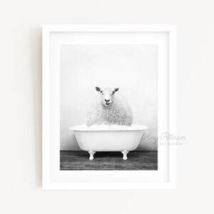 Sheep in a Vintage Bathtub Rustic Bath Style in Black and - Etsy
