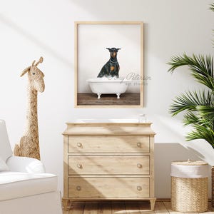 Doberman Pinscher Dog in a Vintage Bathtub, Dog Taking Bath, Dog Art ...