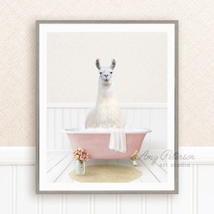 Llama in a Vintage Bathtub, Cottage Rose Bath Style, Llama in Tub ...