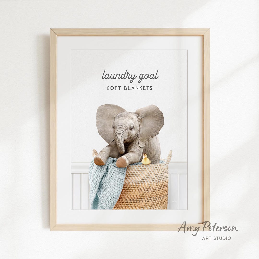 Baby Elephant Laundry Goal Art Print: Nursery Animal Wall Decor - Etsy