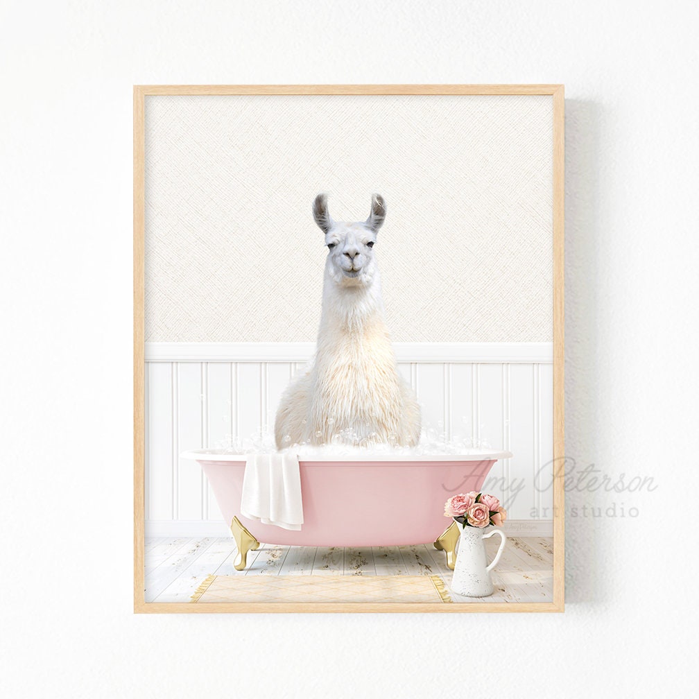 Llama in a Vintage Bathtub Cottage Rose Bath Style Llama in - Etsy