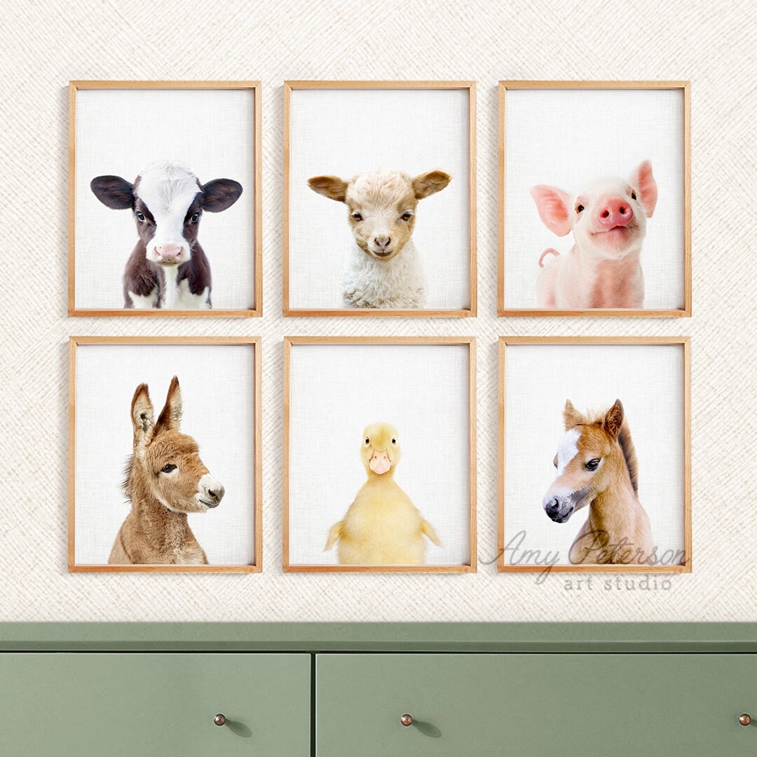 Set of 6 Baby Farm Animals for Nursery Wall Art, Nursery Farm Animals ...