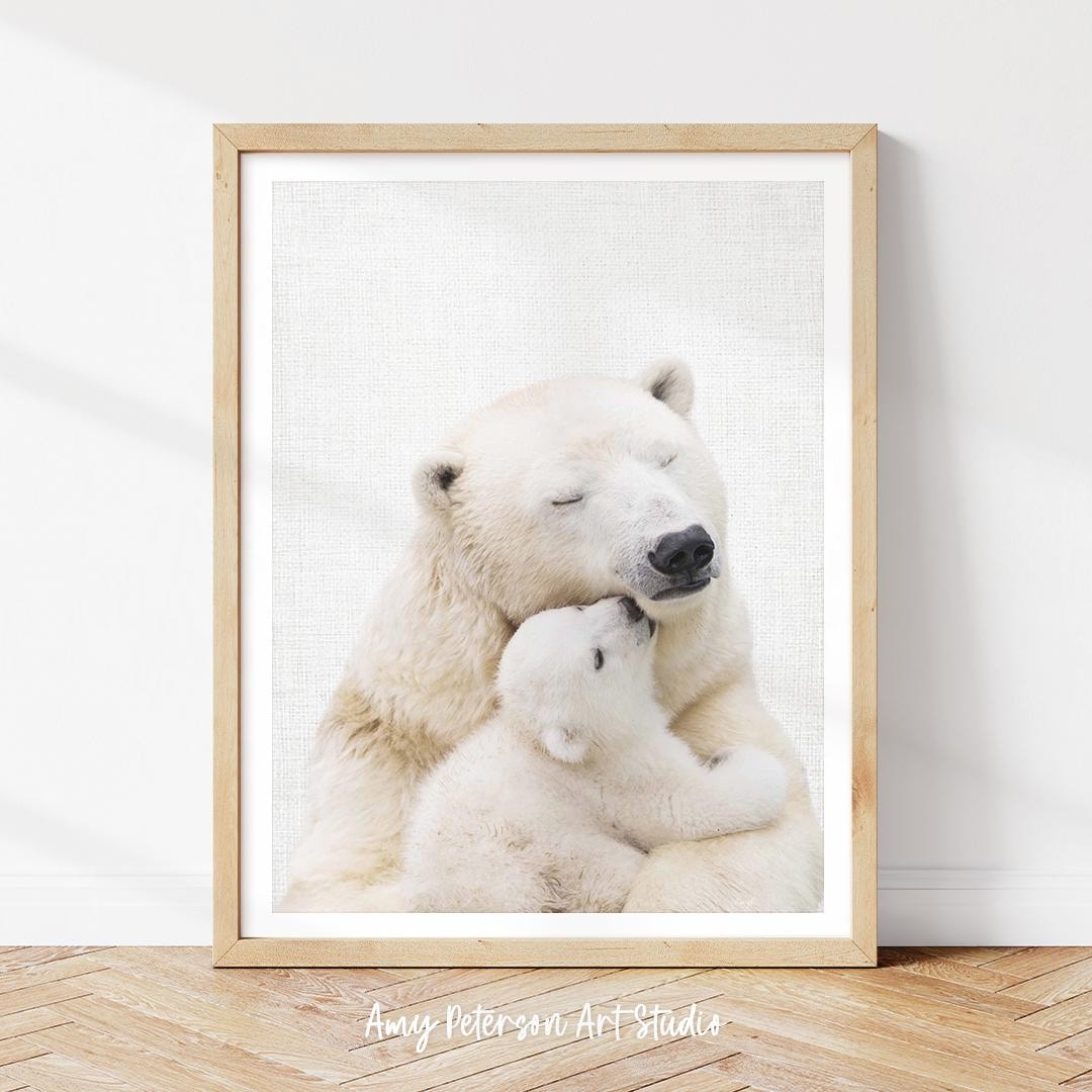 Mother and Baby Polar Bear Art Print, Baby Polar Bear Cub Photo Print ...