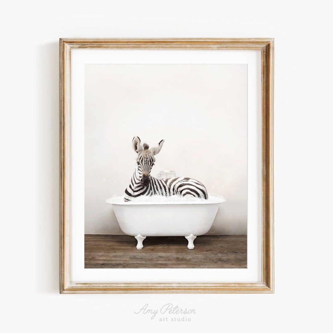 Zebra in a Vintage Bathtub, Rustic Bath Style, Zebra in Tub, Bathroom ...