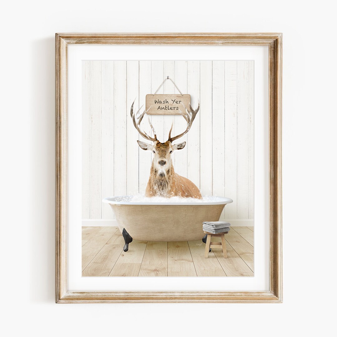Deer in a Vintage Bathtub, Farmhouse Bath Style, Deer in Tub, Bathroom ...