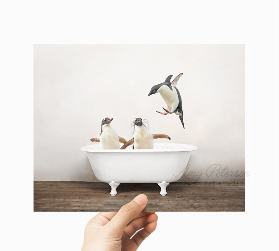 Penguins in a Vintage Bathtub Rustic Bath Style Penguin in - Etsy