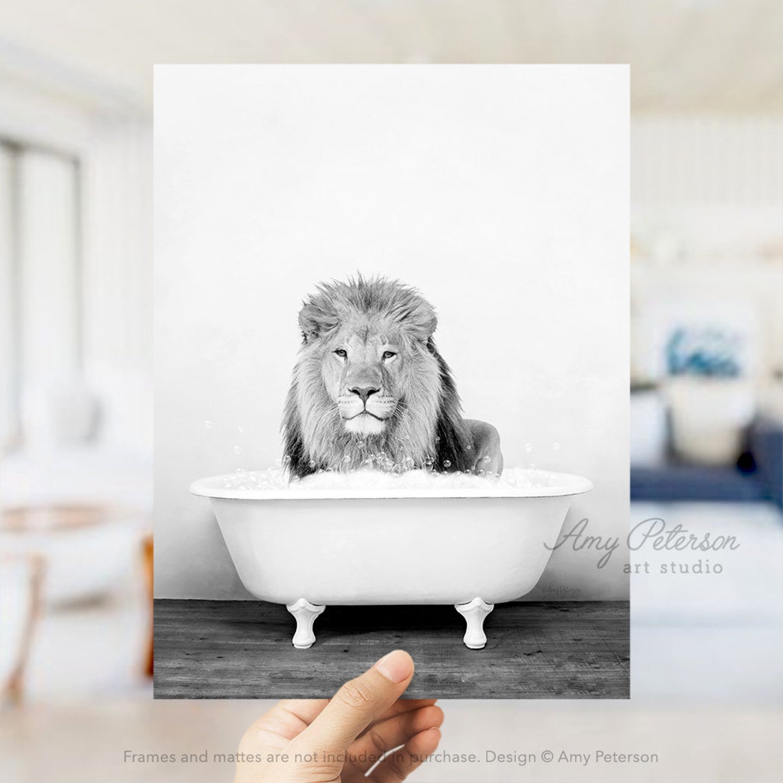 Lion in a Vintage Bathtub Rustic Bath Style in Black and - Etsy