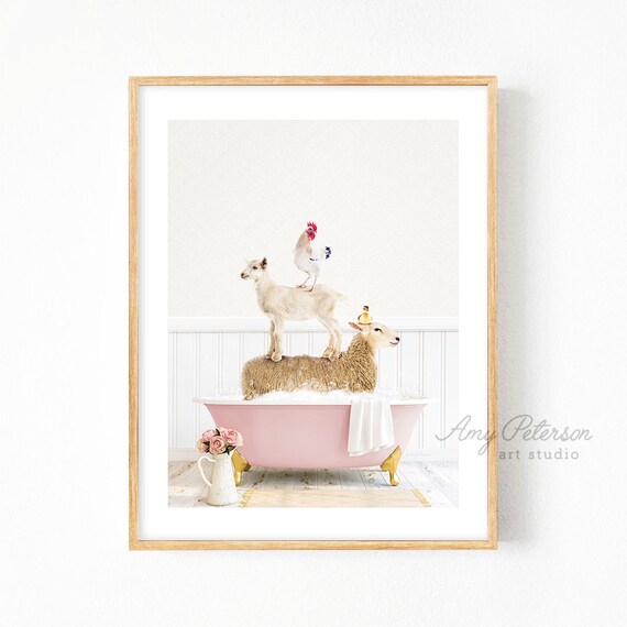 Farm Animals in a Vintage Bathtub Cottage Rose Bath Style - Etsy