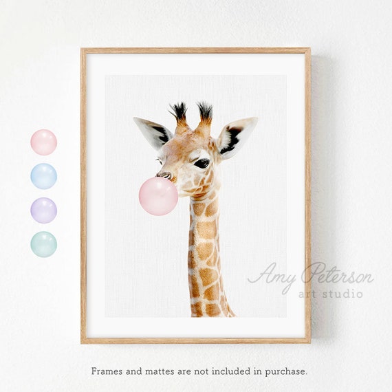 Baby Giraffe Blowing Bubble Gum Giraffe Print Safari Nursery - Etsy
