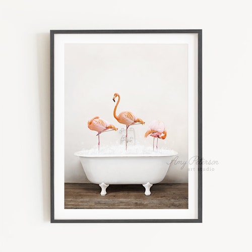 Three Flamingos in a Vintage Bathtub Rustic Bath Style - Etsy
