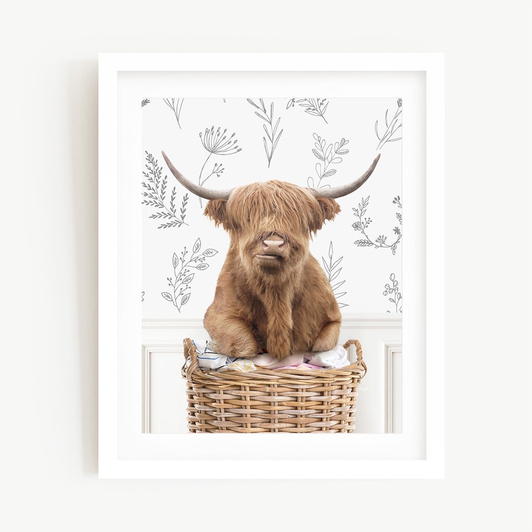 Highland Cow In Laundry Basket, Laundry Wall Art, Laundry Wall Decor ...
