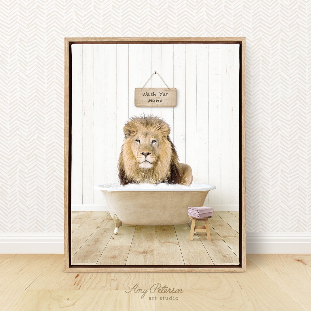 Lion in a Vintage Bathtub Farmhouse Bath Style Animal in - Etsy