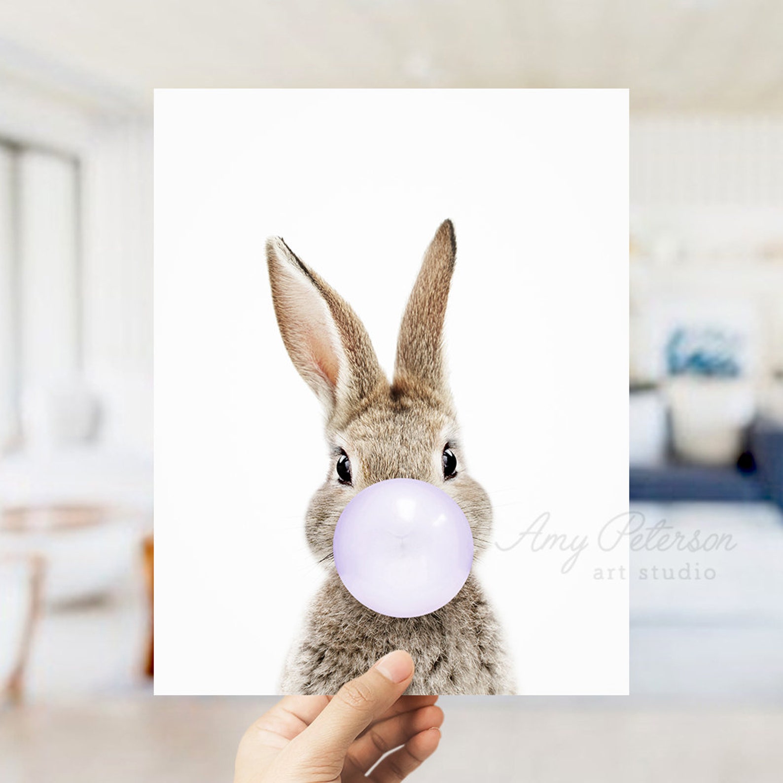 Baby Bunny Blowing Bubble Gum Bubble Farm Animal Woodland - Etsy