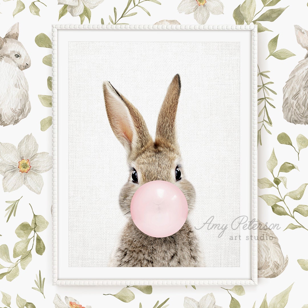 Baby Bunny Blowing Bubble Gum Bubble, Farm Animal, Woodland Animal ...