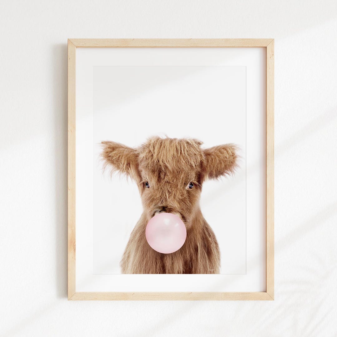 Baby Highland Cow Bubble Gum Print: Nursery Animal Wall Art - Etsy