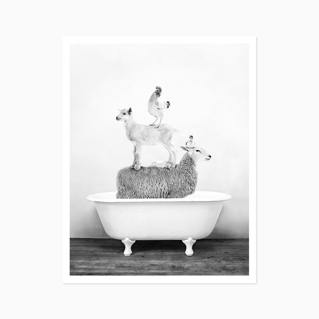 Farm Animals in a Vintage Bathtub Rustic Bath Style Stacked - Etsy