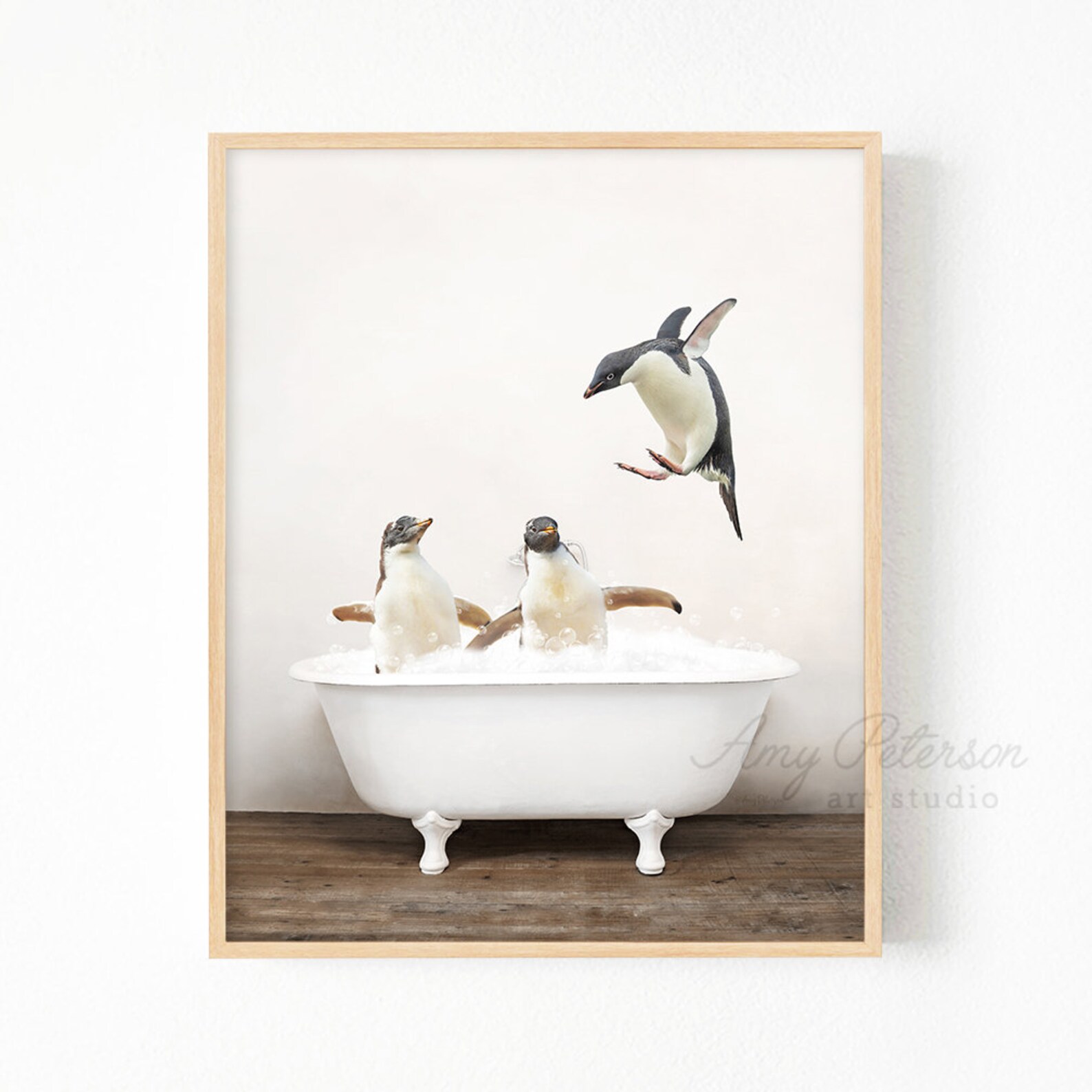 Penguins in a Vintage Bathtub Rustic Bath Style Penguin in - Etsy