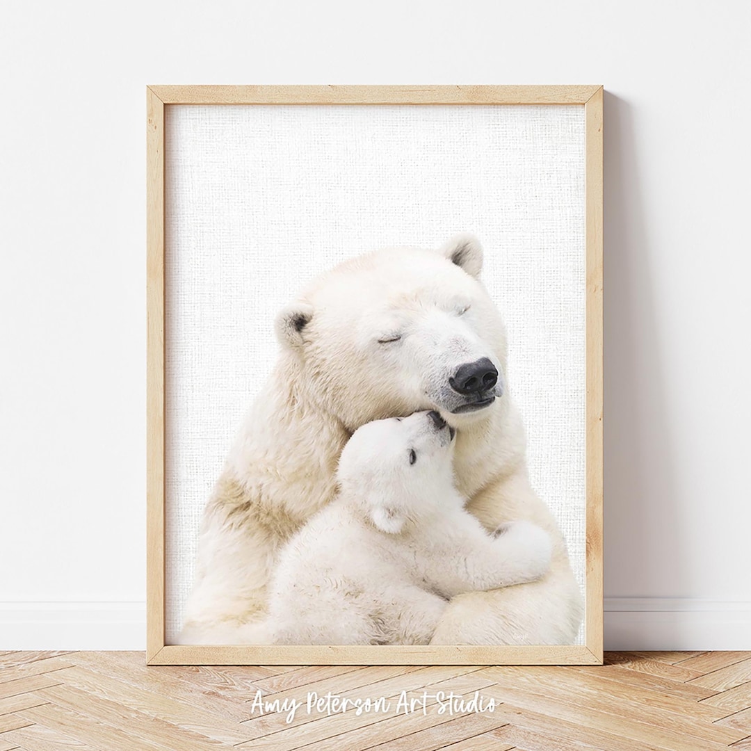 Mother and Baby Polar Bear Art Print, Baby Polar Bear Cub Photo Print ...