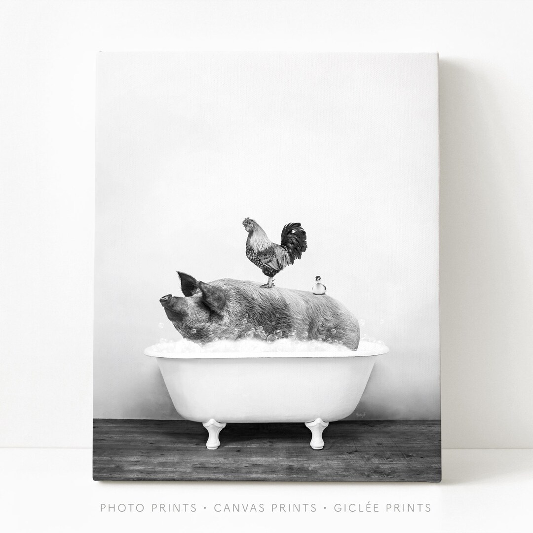 Farm Animals in a Vintage Bathtub, Rustic Bath Style, Stacked Farm ...