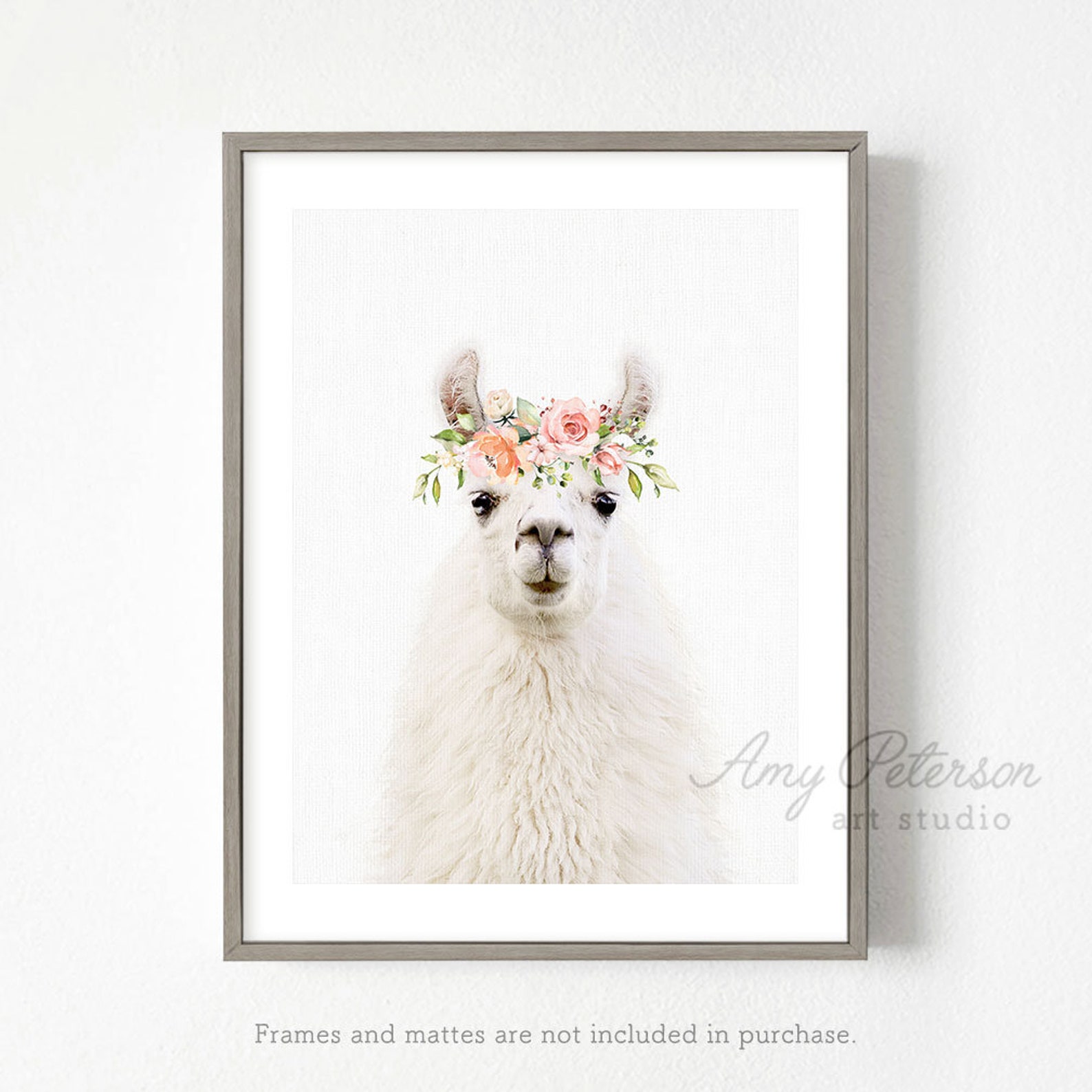 Llama Wearing Flower Crown Portrait Llama Wall Art Floral - Etsy