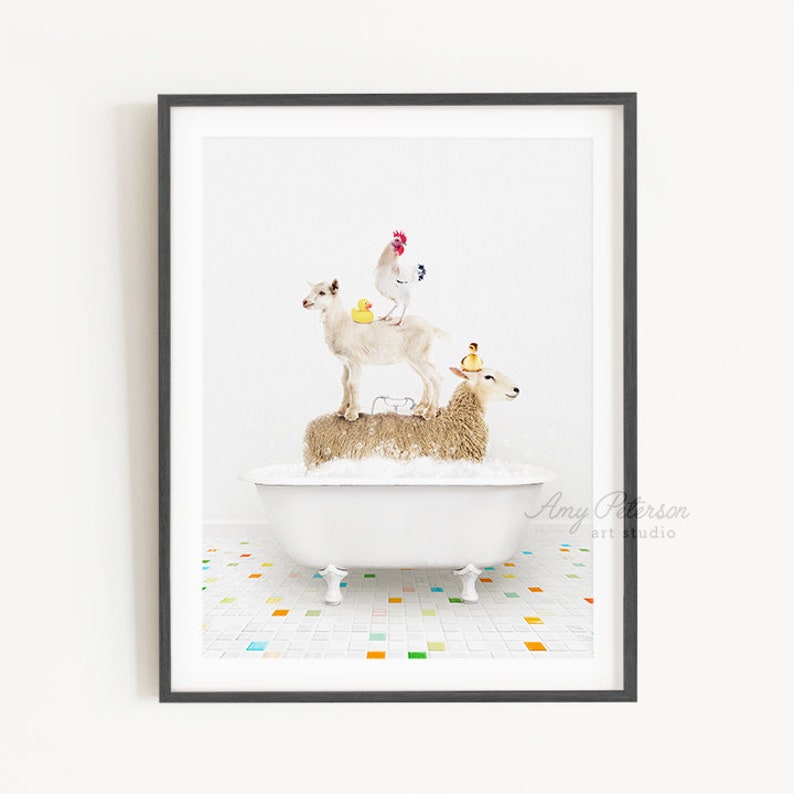 Farm Animals in a Vintage Bathtub Kids Bath Style Stacked - Etsy
