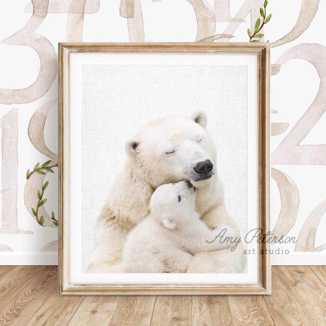 Mother and Baby Polar Bear Art Print, Baby Polar Bear Cub Photo Print ...
