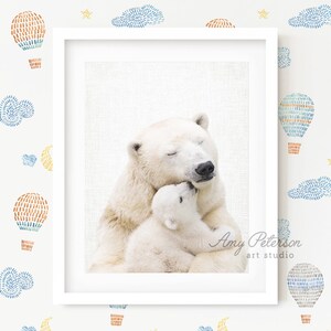 Mother and Baby Polar Bear Art Print, Baby Polar Bear Cub Photo Print ...