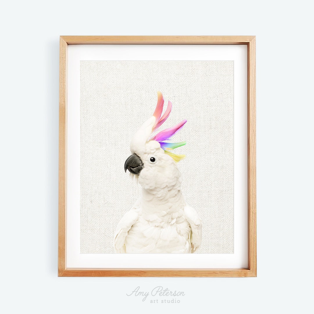 Cockatoo With Rainbow Feathers, Cockatoo Portrait, Tropical Bird Art ...