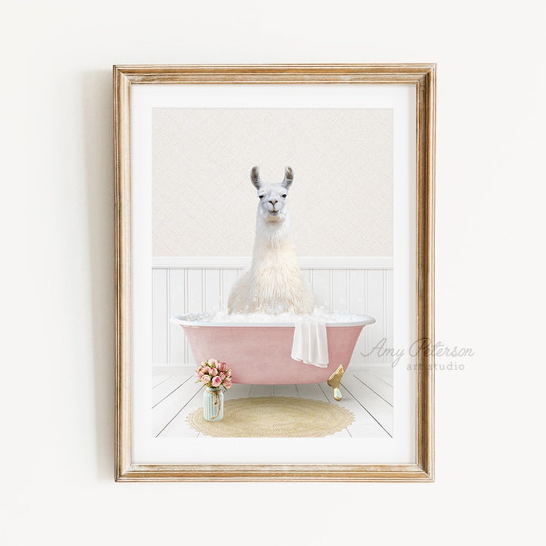 Llama in a Vintage Bathtub Cottage Rose Bath Style Llama in - Etsy