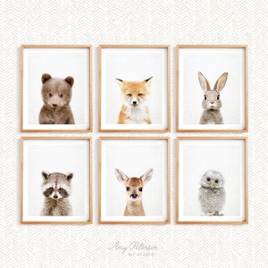 Set of 6 Woodland Animal Nursery Art, Nursery Animal Art, Woodland Baby ...