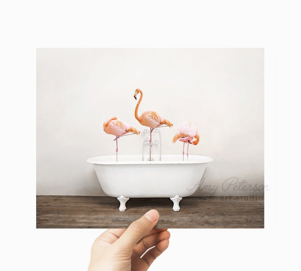 Three Flamingos in a Vintage Bathtub Rustic Bath Style - Etsy