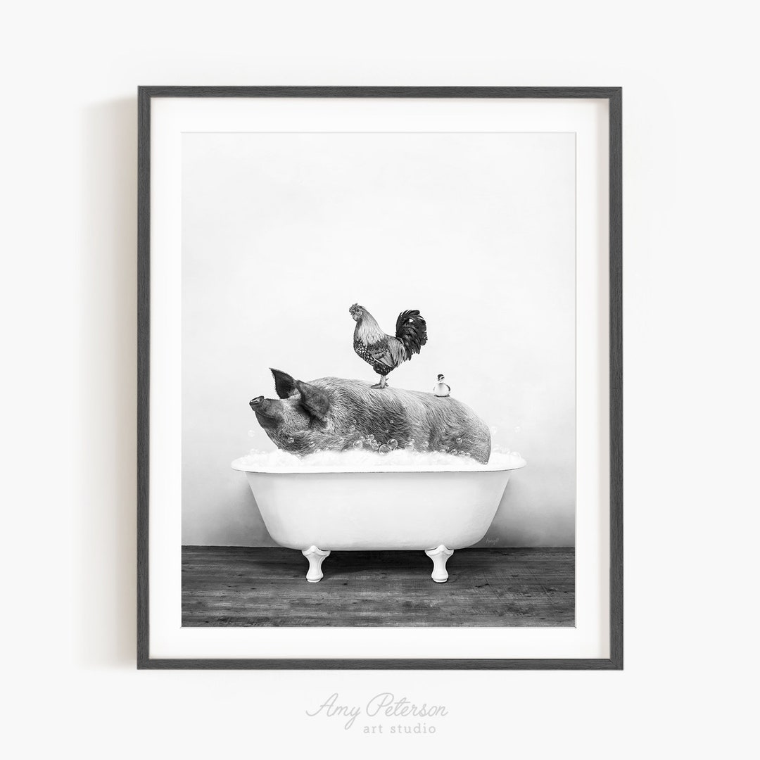 Farm Animals in a Vintage Bathtub, Rustic Bath Style, Stacked Farm ...