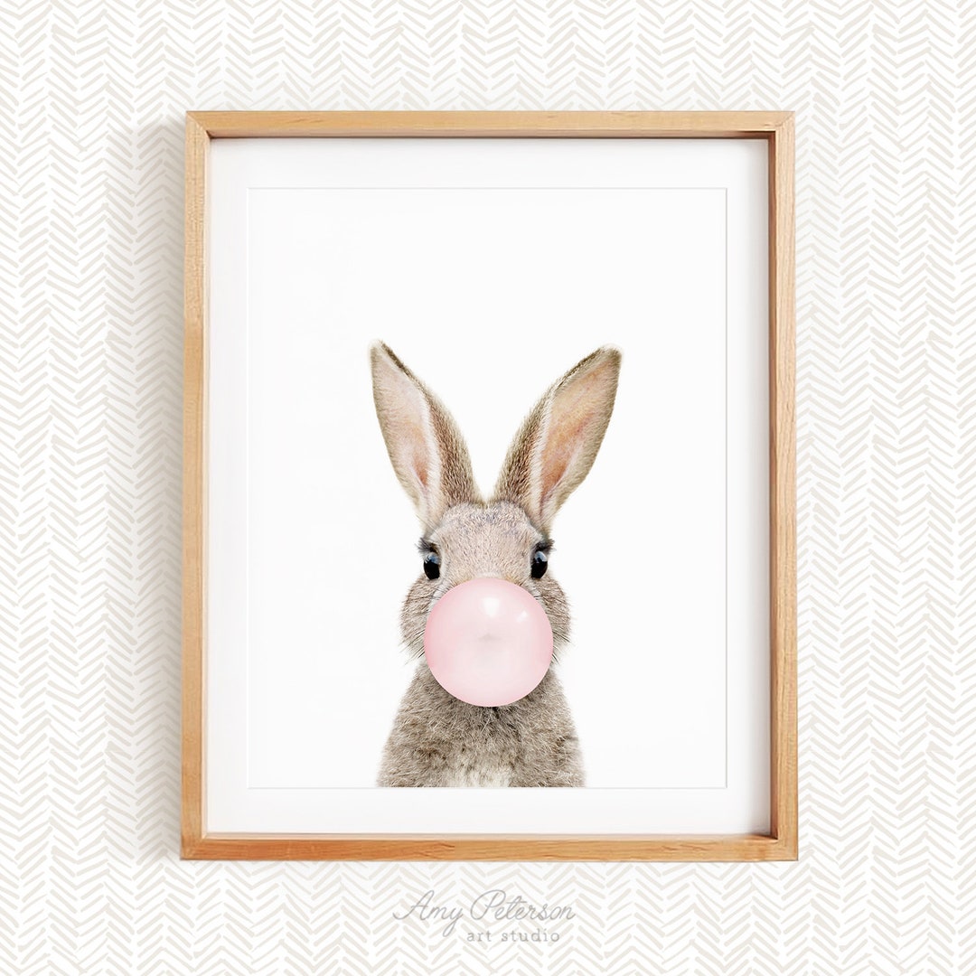 Baby Rabbit Blowing Bubble Gum, Baby Bunny Woodland Animal Nursery ...