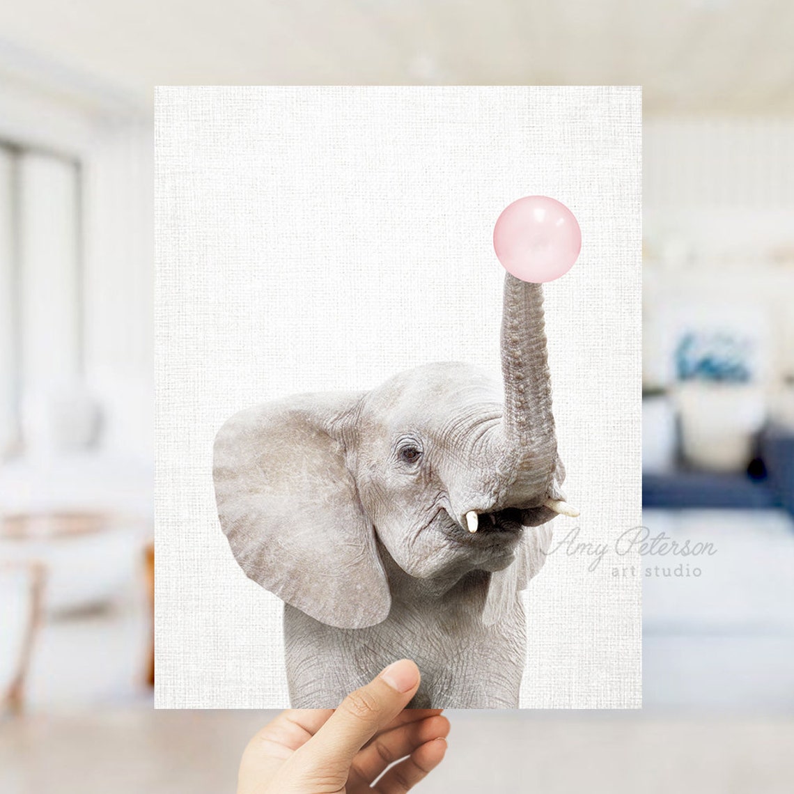 Baby Elephant Blowing Bubble Gum Elephant Print Safari - Etsy