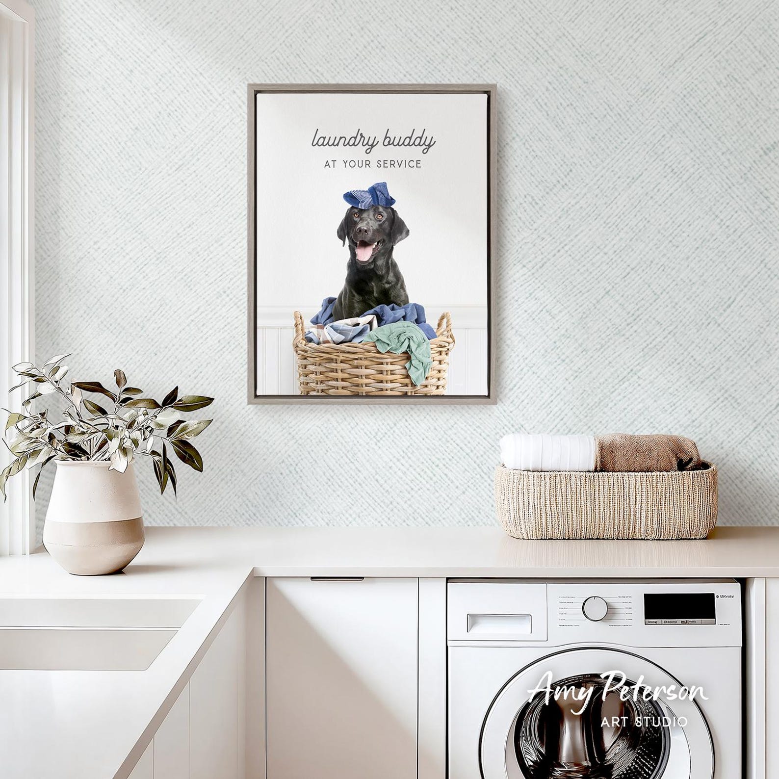 Black Lab Laundry Buddy Art Print: Whimsical Dog Wall Decor - Etsy