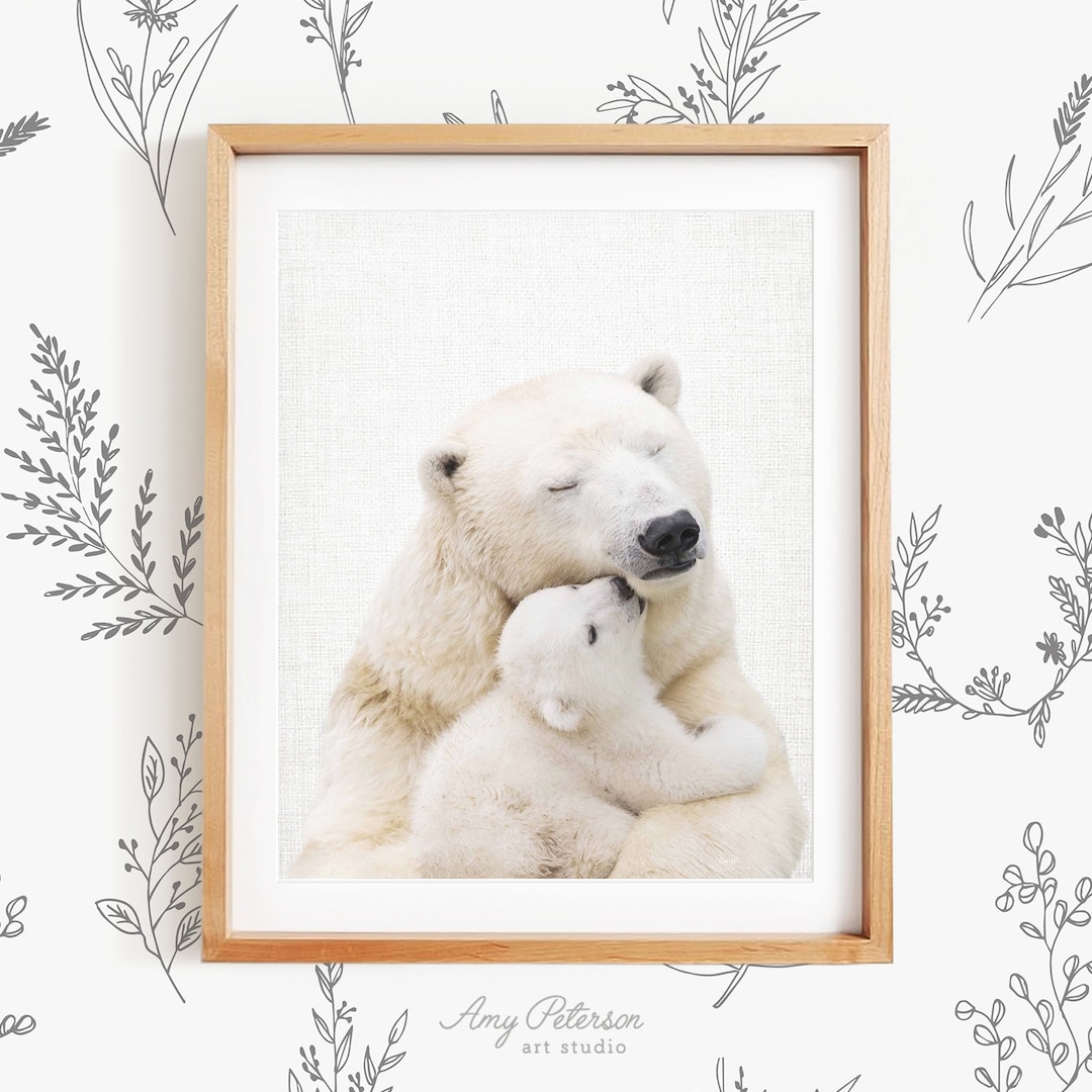 Mother and Baby Polar Bear Art Print, Baby Polar Bear Cub Photo Print ...