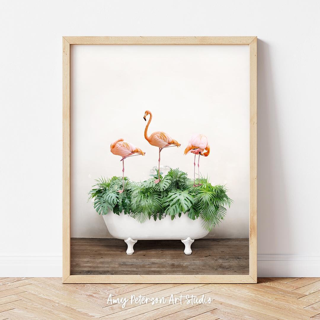 Three Flamingos in a Vintage Bathtub, Rustic Bath Style, Flamingo in ...