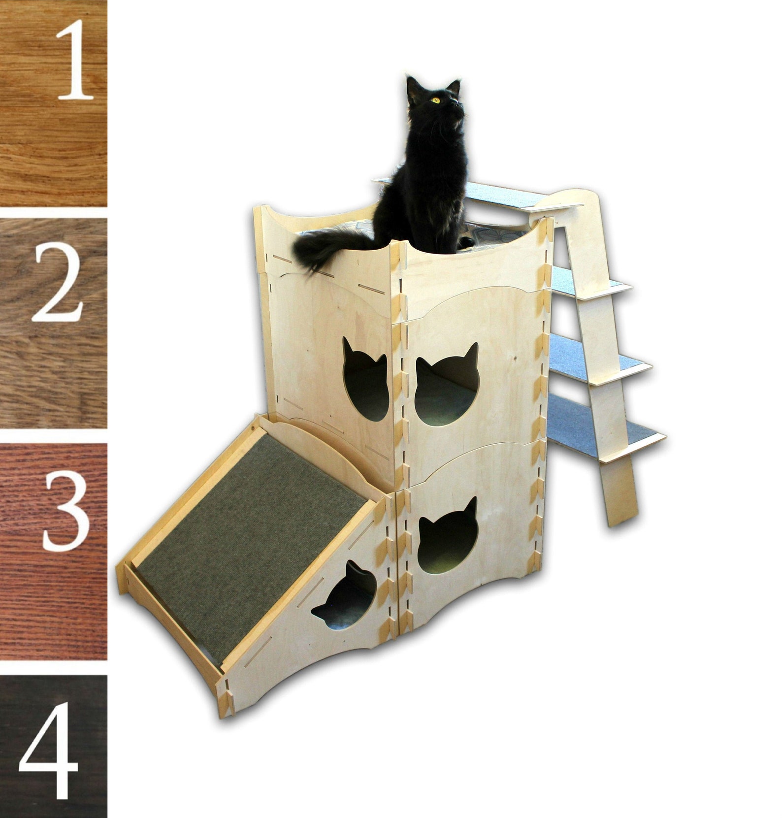 Handcrafted Plywood Cat & Dog House Pet Shelter modern Style Indoor Cat ...
