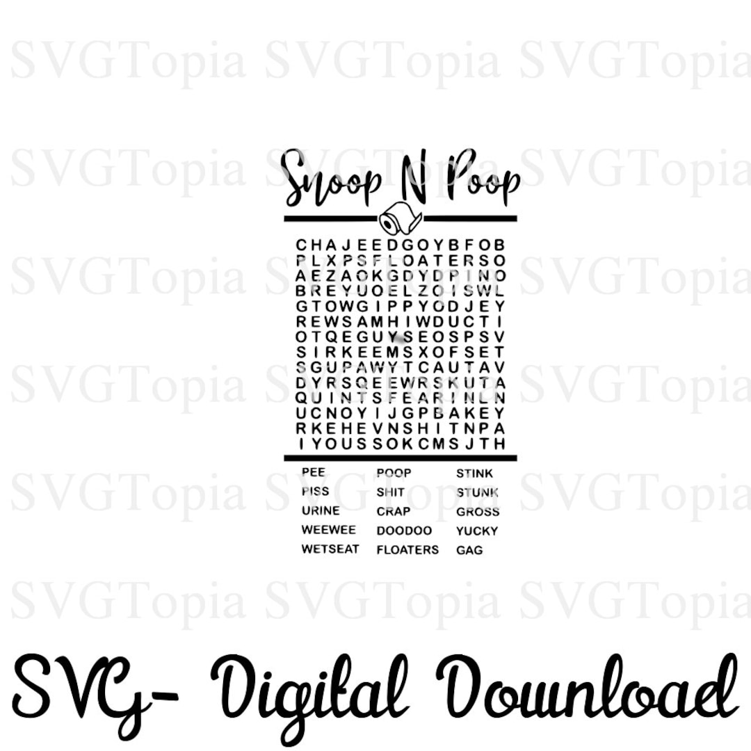 Snoop N Poop Bathroom Decor Word Search SVG PNG Clip Art for Die Cut ...