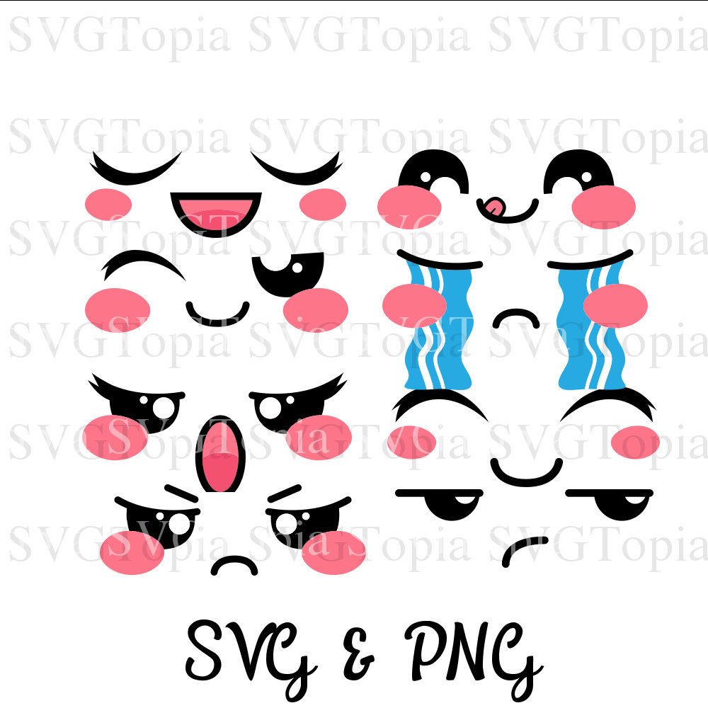 8 Emoji Emoticon Kawaii Faces SVG and PNG Clip Art for Die Cut - Etsy