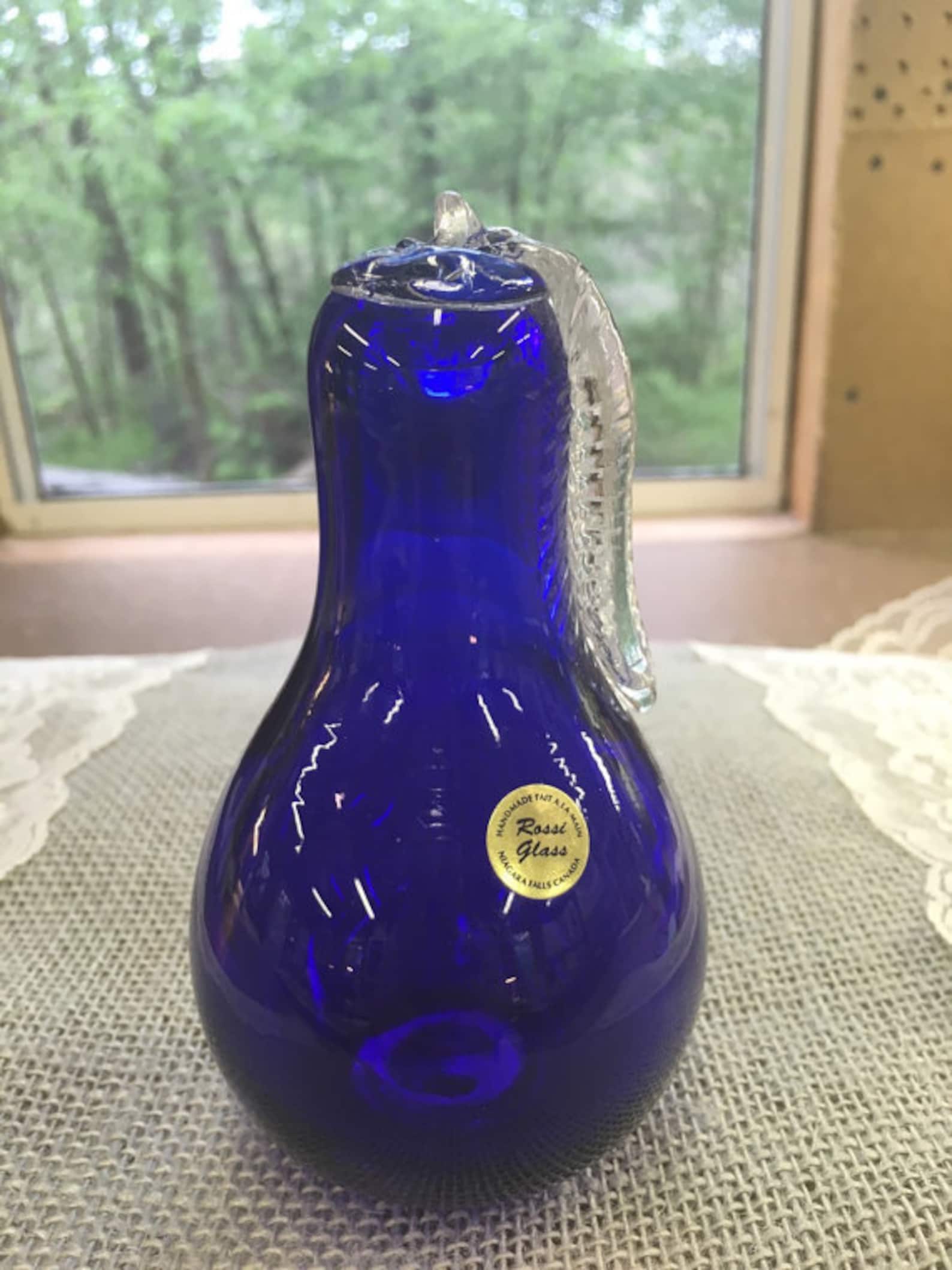Rossi Glass Pear Cobalt Blue With Crystal Clear Leaf Blue Glass Pear - Etsy