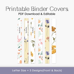 Floral Printable Binder Cover: Editable Spines, Letter Size (PDF) - Etsy