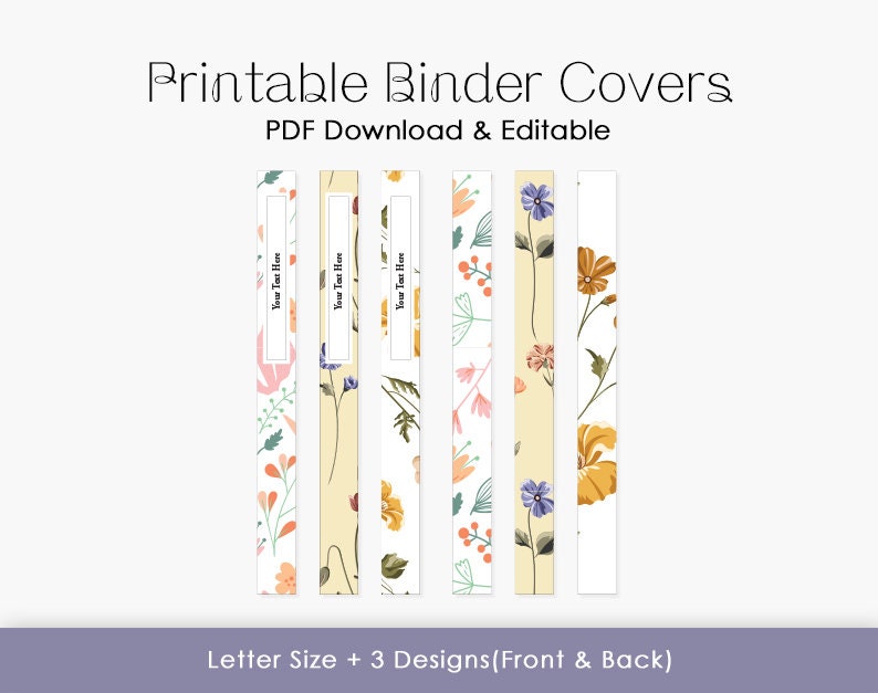 Floral Printable Binder Cover: Editable Spines, Letter Size (PDF) - Etsy