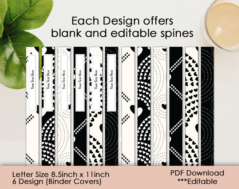 Binder Cover and Spines in Black and White Design - Etsy
