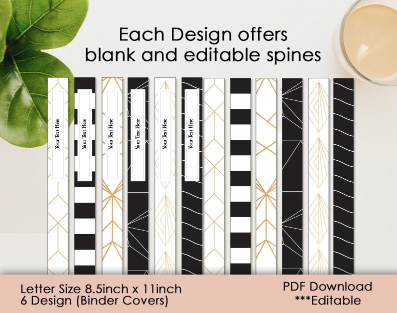 Binder Cover Template Black, Gold and White - Etsy