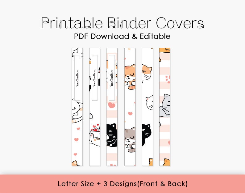 Cute Cat Printable and Editable Binder Covers Template - Etsy